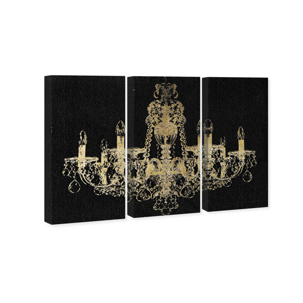 Oliver Gal Chandelier Diamond Night Triptych, Glam Crystals Modern Gold - 3 Piece Painting on ...